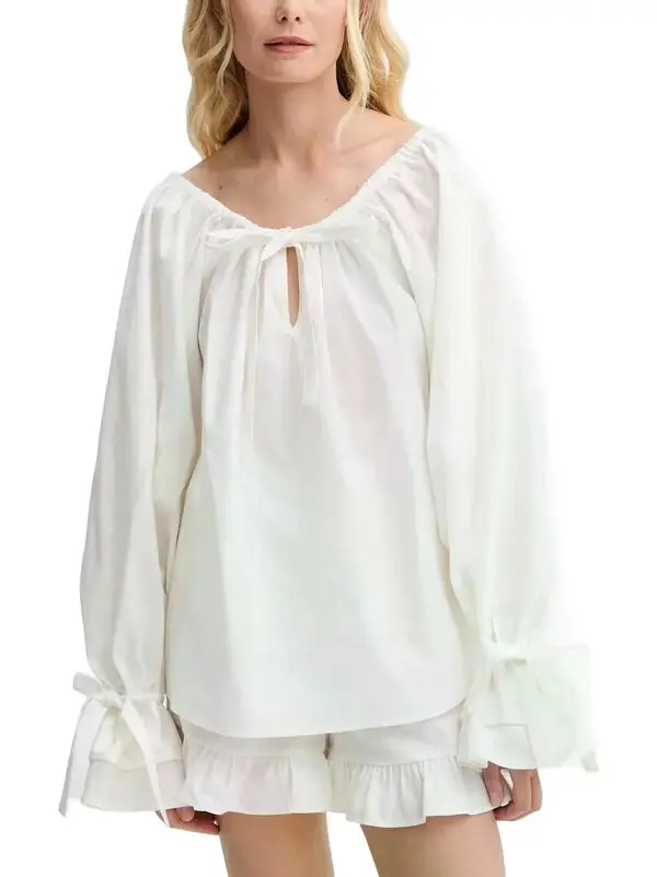 Sleeper Tie Ruffle Blouse - White