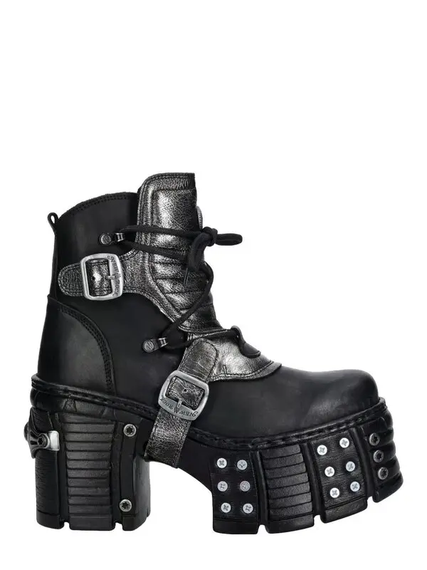 NEW ROCK 120mm Buckle Platform Boots - Black