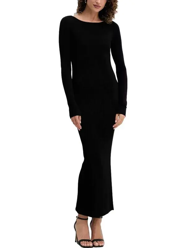 TWINSET Long-sleeve Ribbed Midi Dress - Black