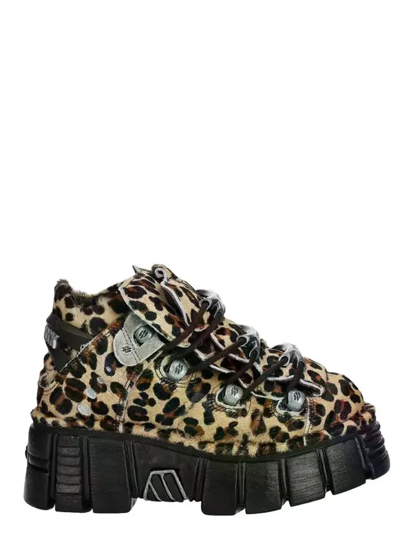 NEW ROCK 60mm Leopard Print Platform Sneakers - Brown