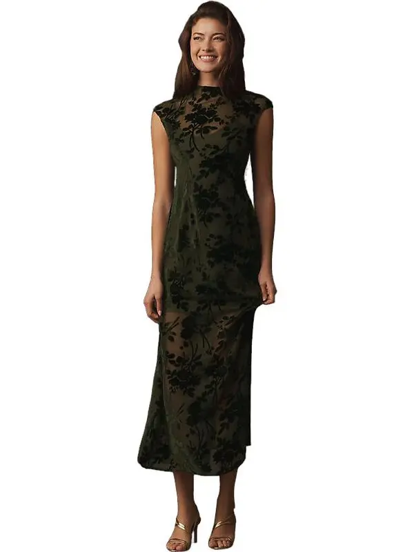 HUTCH Stella Burnout Velvet Maxi Dress - Forest
