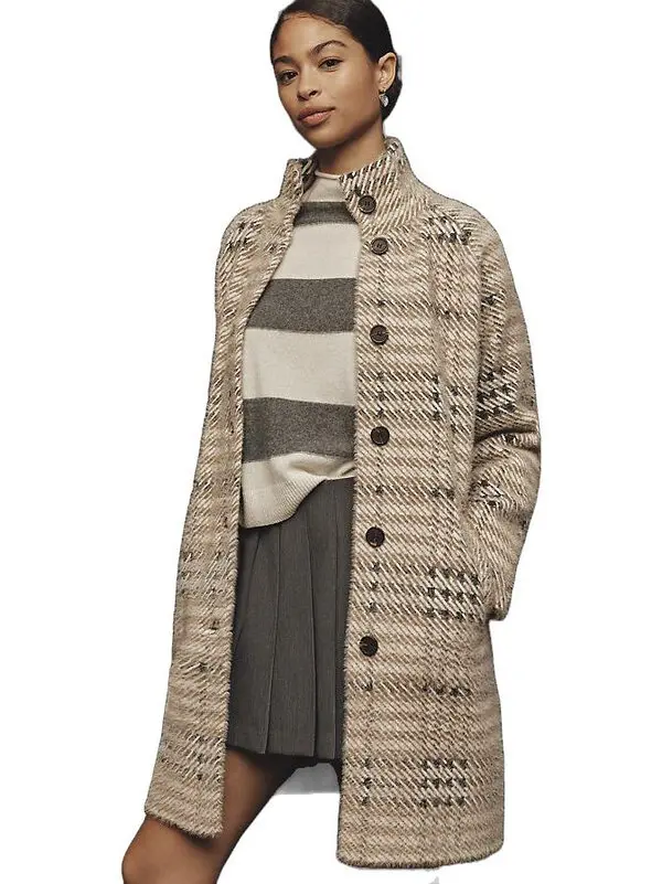 NVLT Eyelash Knit Houndstooth Plaid Coatigan Jacket - Natural Plaid