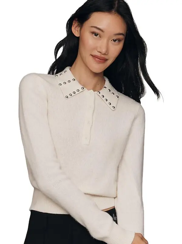 Derek Lam 10 Crosby Sancia Embellished Collar Sweater - Ivory Snow White