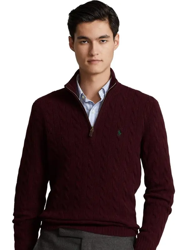 Ralph Lauren Cable-knit Quarter-zip Sweater - Aged Wine Heather