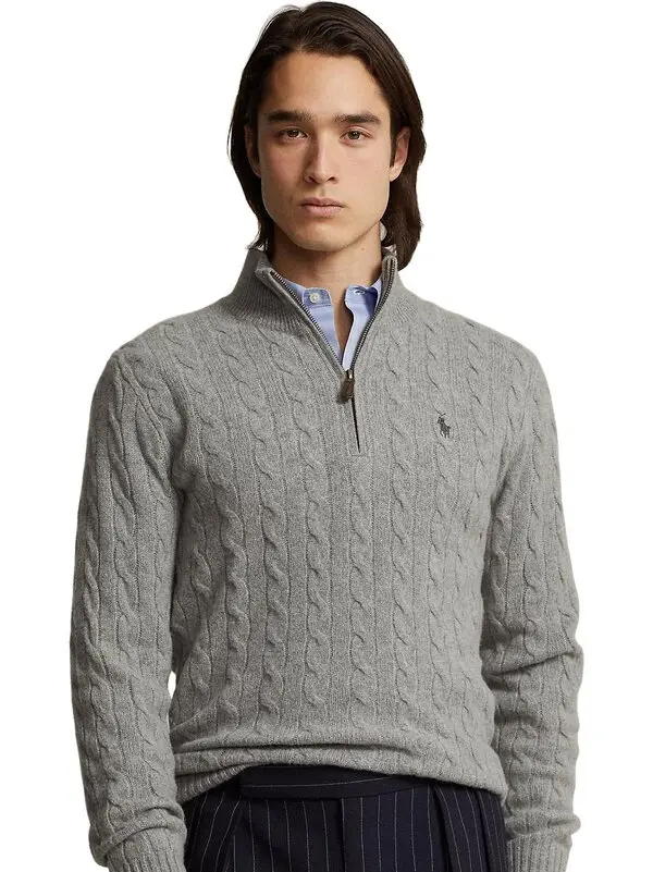 Ralph Lauren Cable-knit Quarter-zip Sweater - Fawn Grey Heather