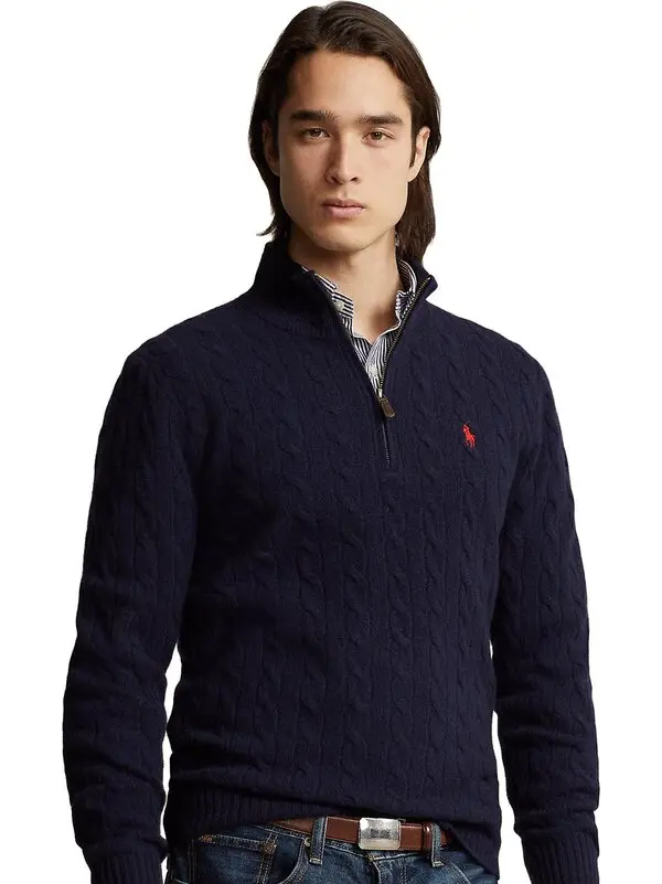 Ralph Lauren Cable-knit Quarter-zip Sweater - Hunter Navy