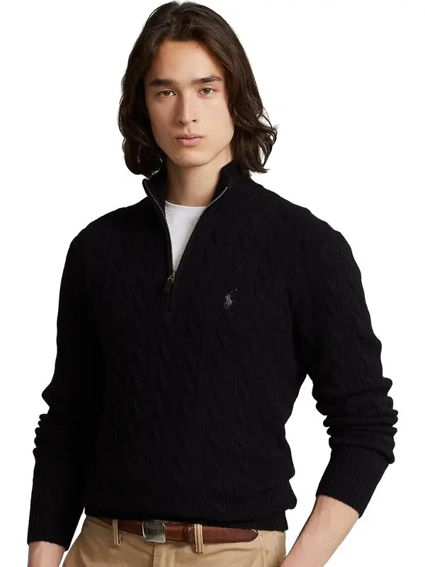 Ralph Lauren Cable-knit Quarter-zip Sweater - Polo Black