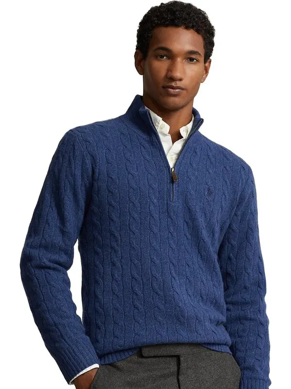 Ralph Lauren Cable-knit Quarter-zip Sweater - Rustic Navy Heather