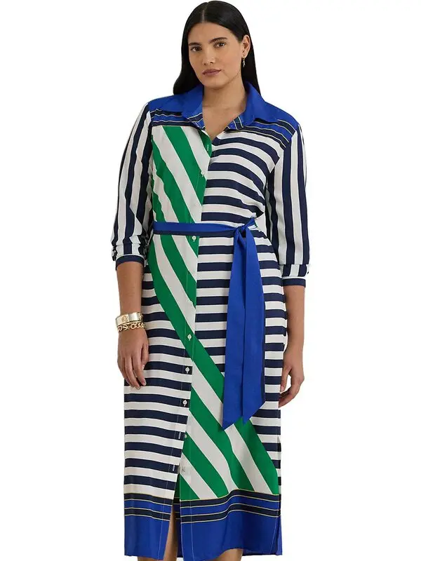 Ralph Lauren Striped Crepe Shirtdress - Navy/white/green