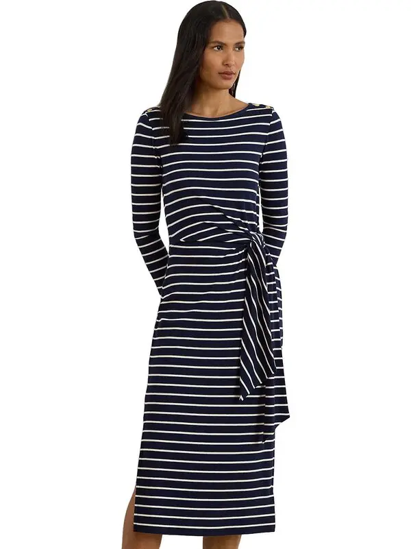 Ralph Lauren Striped Tie-front Cotton-blend Dress - Refined Navy/white