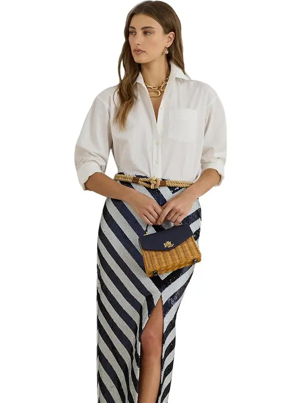 Ralph Lauren Striped Sequined Pencil Midi Skirt - Blue/white