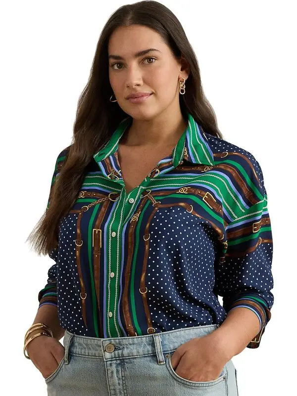Ralph Lauren Relaxed Fit Belting & Polka-dot Shirt - Blue Multi