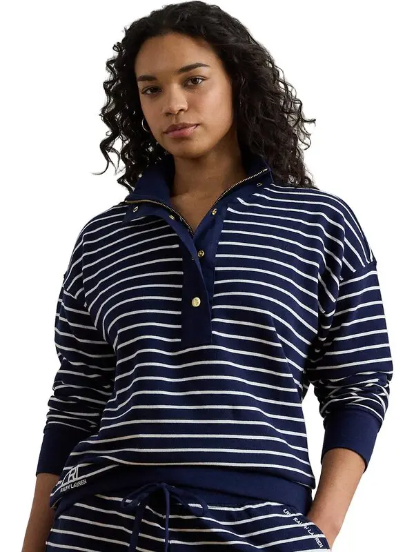 Ralph Lauren Striped French Terry Mockneck Sweatshirt - Refined Navy/white