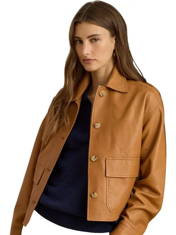 Ralph Lauren Lambskin Cropped Jacket - Classic Caramel