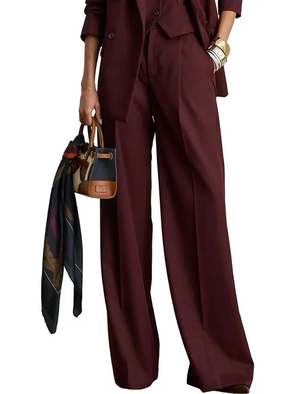 Ralph Lauren Wool-blend Twill Wide-leg Pants - Dark Garnet