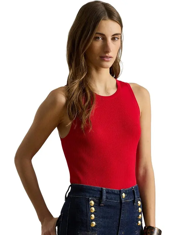 Ralph Lauren Rib-knit Sleeveless Top - Cruise Red