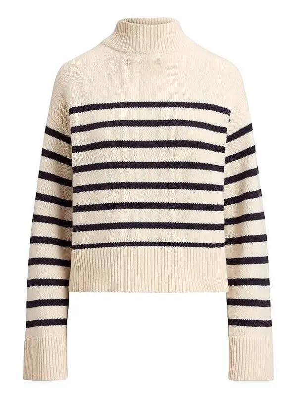 Ralph Lauren Striped Wool-blend Mockneck Sweater - Mascarpone Cream/navy
