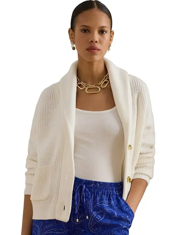 Ralph Lauren Rib-knit Shawl-collar Toggle Cardigan - White