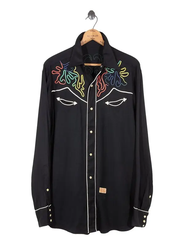 Ralph Lauren 1940s Embroidered Western Shirt Size - Black