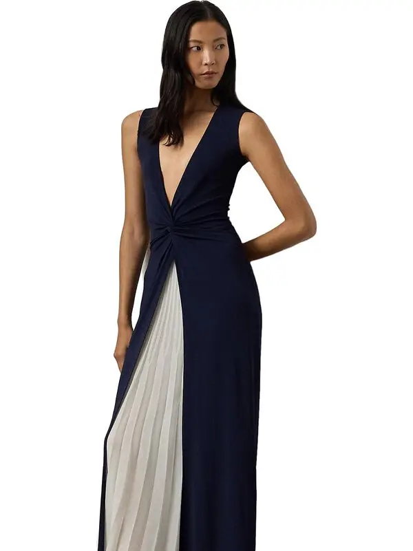 Ralph Lauren Zach Two-tone Pleated Evening Dress - Icon Navy