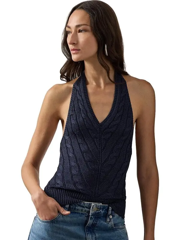 Ralph Lauren Cable-knit Silk Halter Sweater - Lux Navy