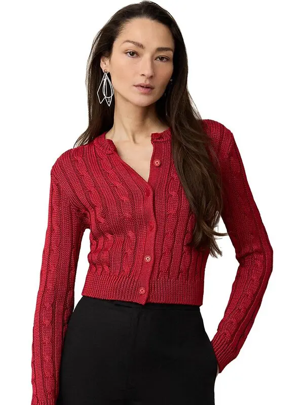 Ralph Lauren Cable-knit Silk Cropped Cardigan - Bright Red