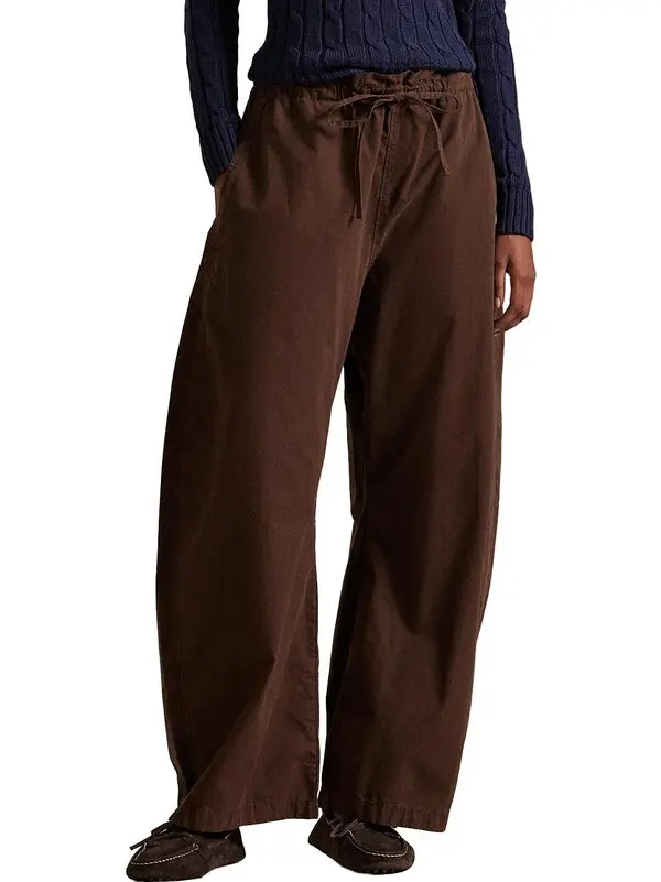 Ralph Lauren Cotton Curved Tapered Drawstring Pant - Brown