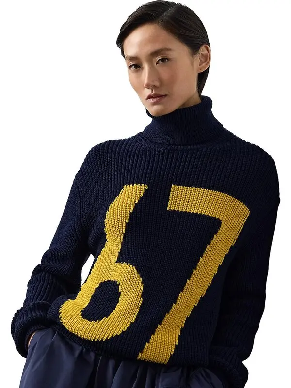Ralph Lauren Intarsia-knit Cotton-silk Turtleneck - Icon Navy/racing Yellow