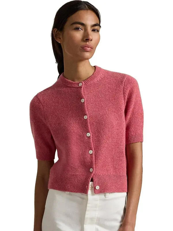 Ralph Lauren Cashmere Crewneck Short-sleeve Cardigan - Rhubarb Melange