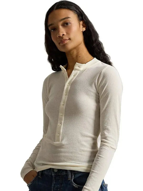 Ralph Lauren Ribbed Crepe Henley Shirt - Warm White