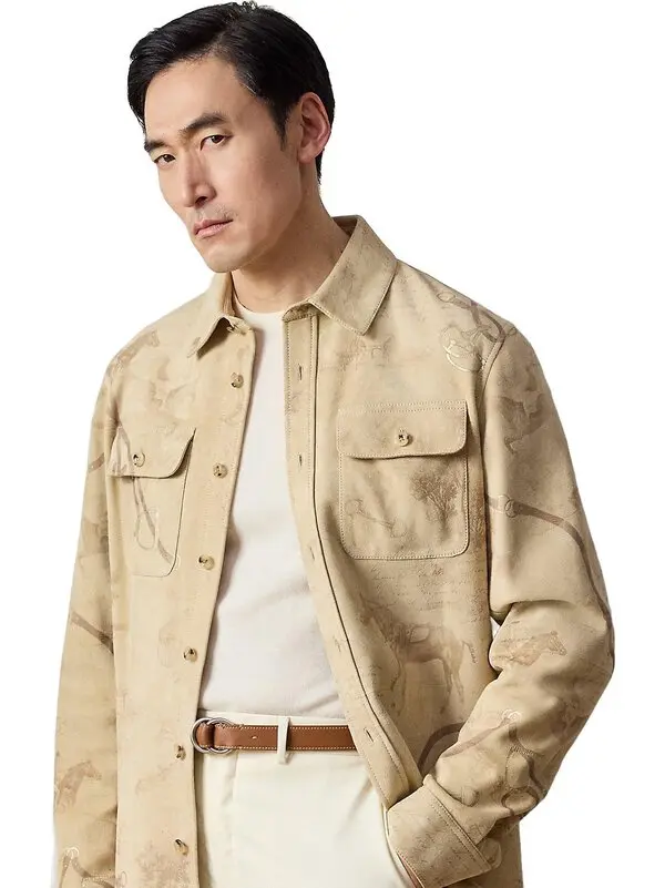 Ralph Lauren Calloway Painted Suede Shirt Jacket - Light Beige