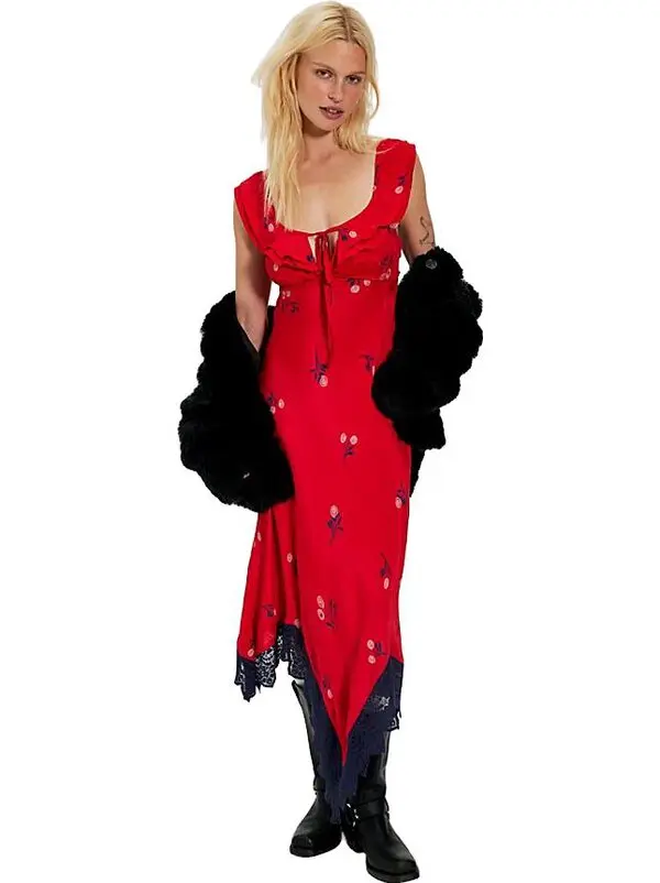 Free People Flock Together Midi Dress - Cherry Combo