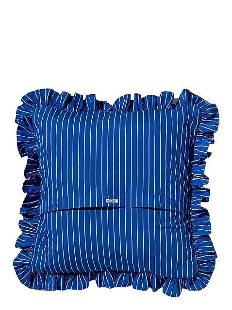 PUEBCO Shirt Fabric Ruffle Cushion Cover - Blue Pattern/motif