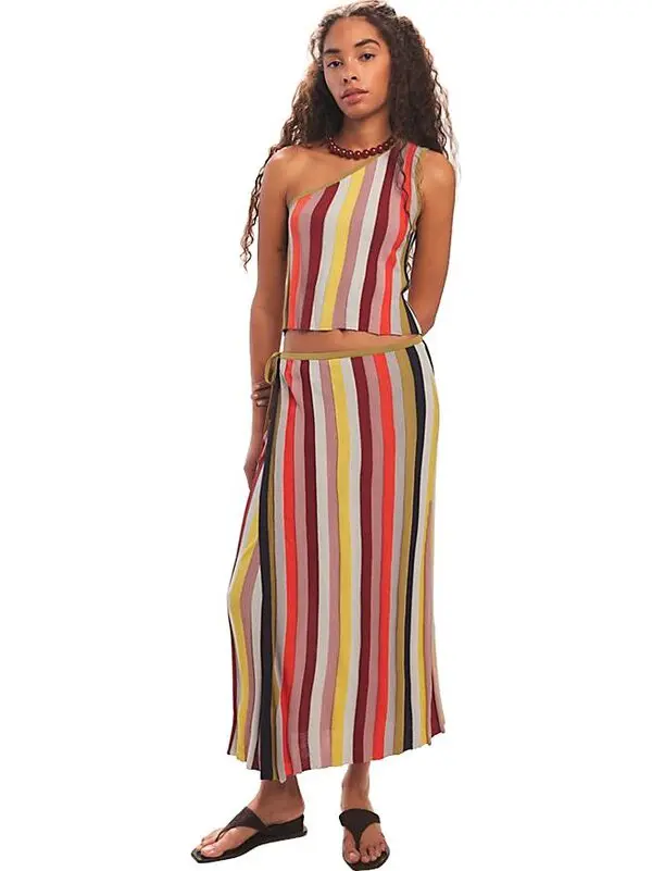 THIRD FORM Rhythm Knit One Shoulder Midi Skirt Set - Mirage Stripe