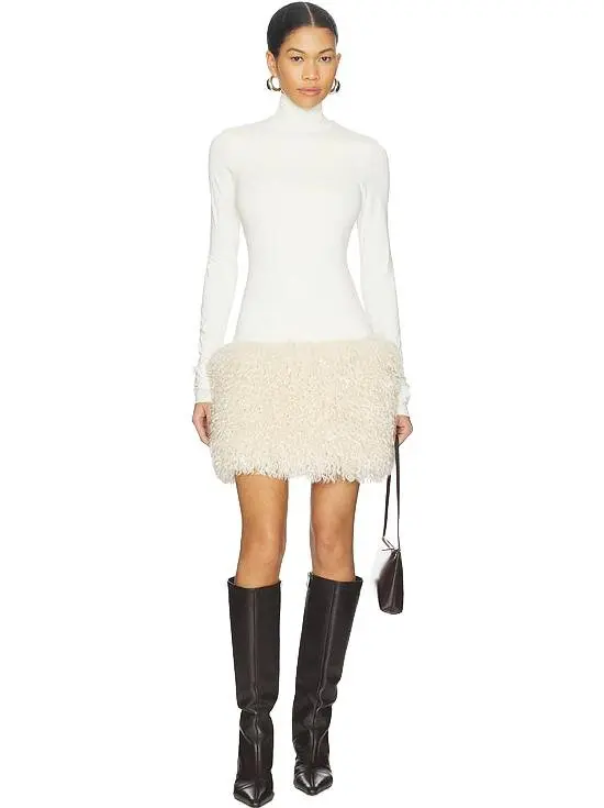 ANIYE RECORDS Nika Faux Fur Mini Dress - Almond