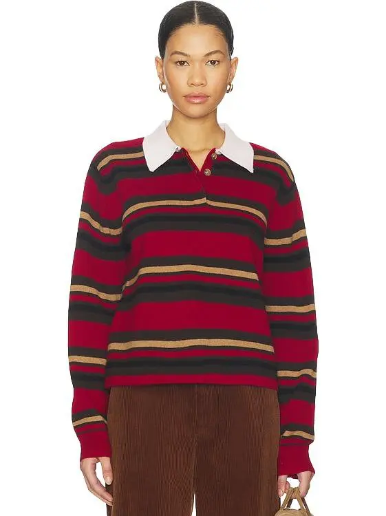 Guest In Residence Cropped Stripe Rugby Sweater - Ruby Combo