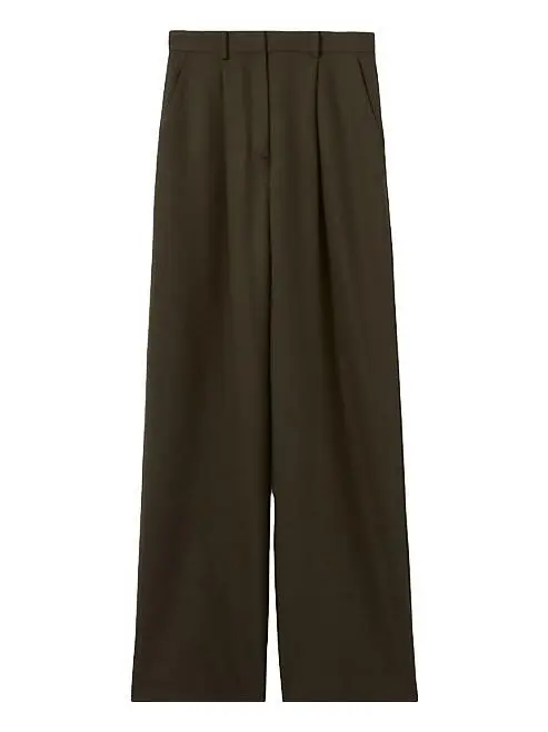Claudie Pierlot Wide-leg Wool-blend Trousers - Khaki