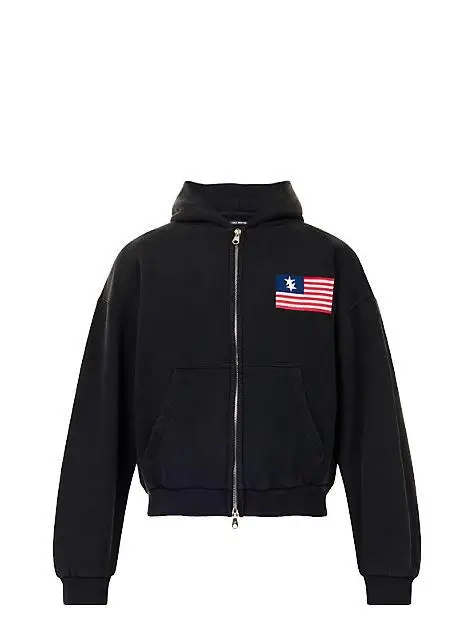 COLE BUXTON Embroidered Flag Cotton Hoody - Vintage Black