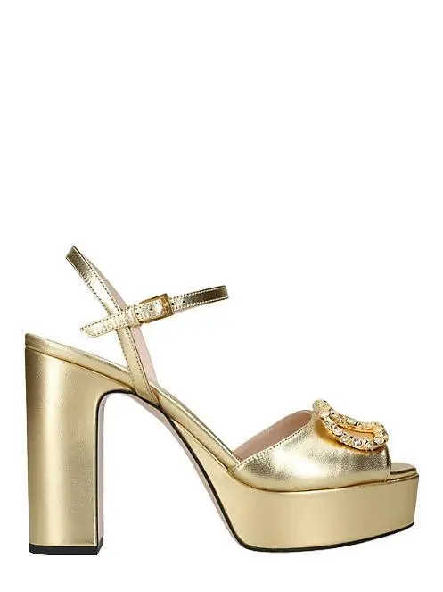 Valentino Garavani Vlogo Signature Patent-leather Platform Sandals - Gold