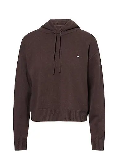 ADANOLA Logo-plaque Ribbed-knit Wool Hoodie - Coffee Bean