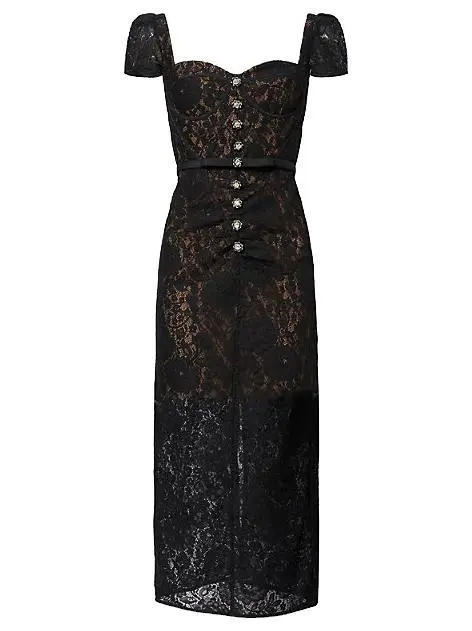 SELF-PORTRAIT Cotton-blend Lace Midi Dress - Black