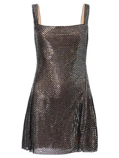 SELF-PORTRAIT Rhinestone Square-neck Mini Dress - Grey
