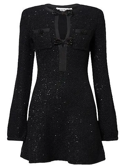 SELF-PORTRAIT Sequin Embellished Knitted Mini Dress - Black
