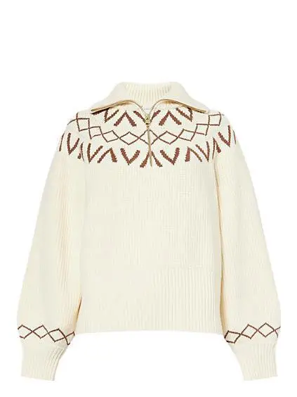 Varley Sigrid Fairisle Half-zip Knit Jumper - Whitecap Grey