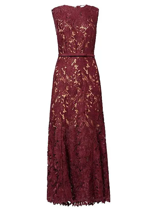 SELF-PORTRAIT Guipure-lace Stretch-woven Midi Dress - Burgundy