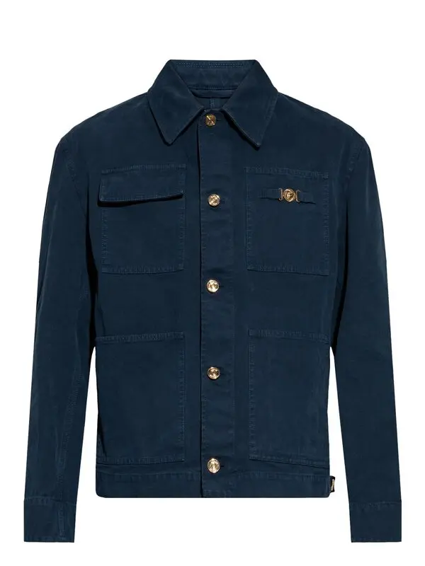 Versace Denim Jacket With Appliqu - Navy Blue