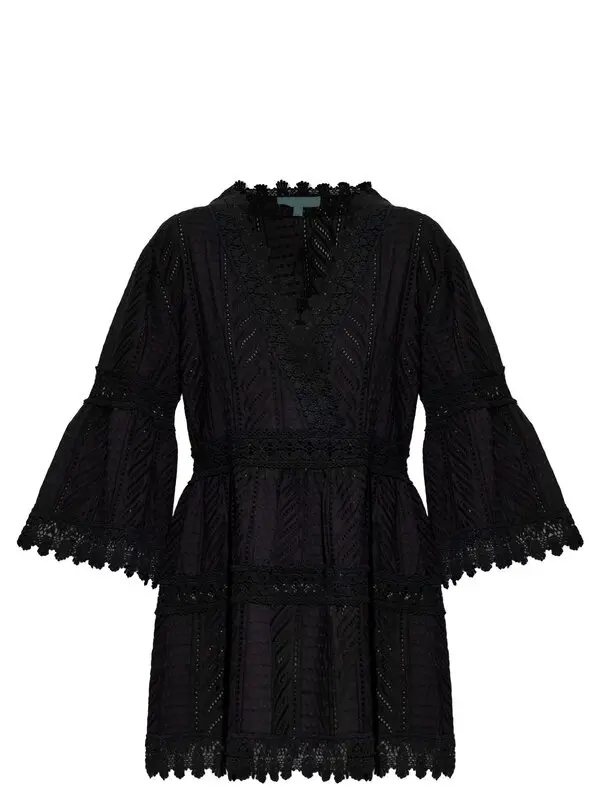 Melissa Odabash Cotton Mini Dress With Flared Sleeves - Black