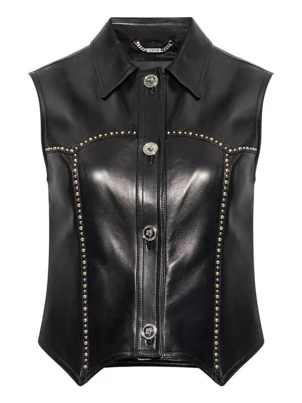 Versace Studded Leather Vest - Black