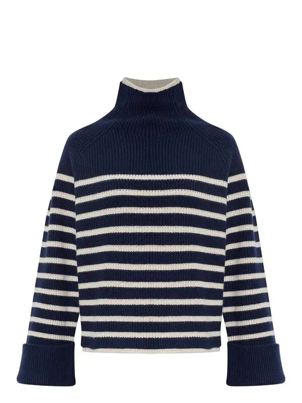 Rag & Bone Striped Wool Turtleneck - Navy Blue
