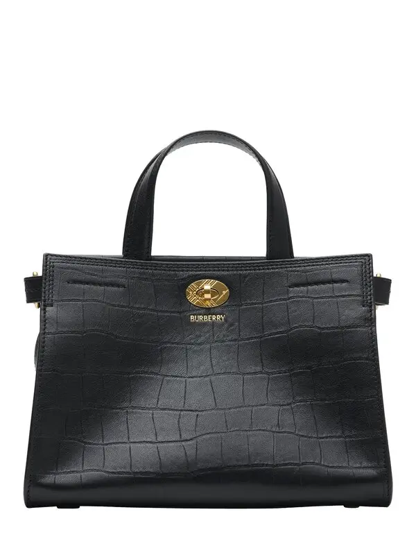 Burberry Mini Leather Croc-embossed Cotswolds Tote - Black